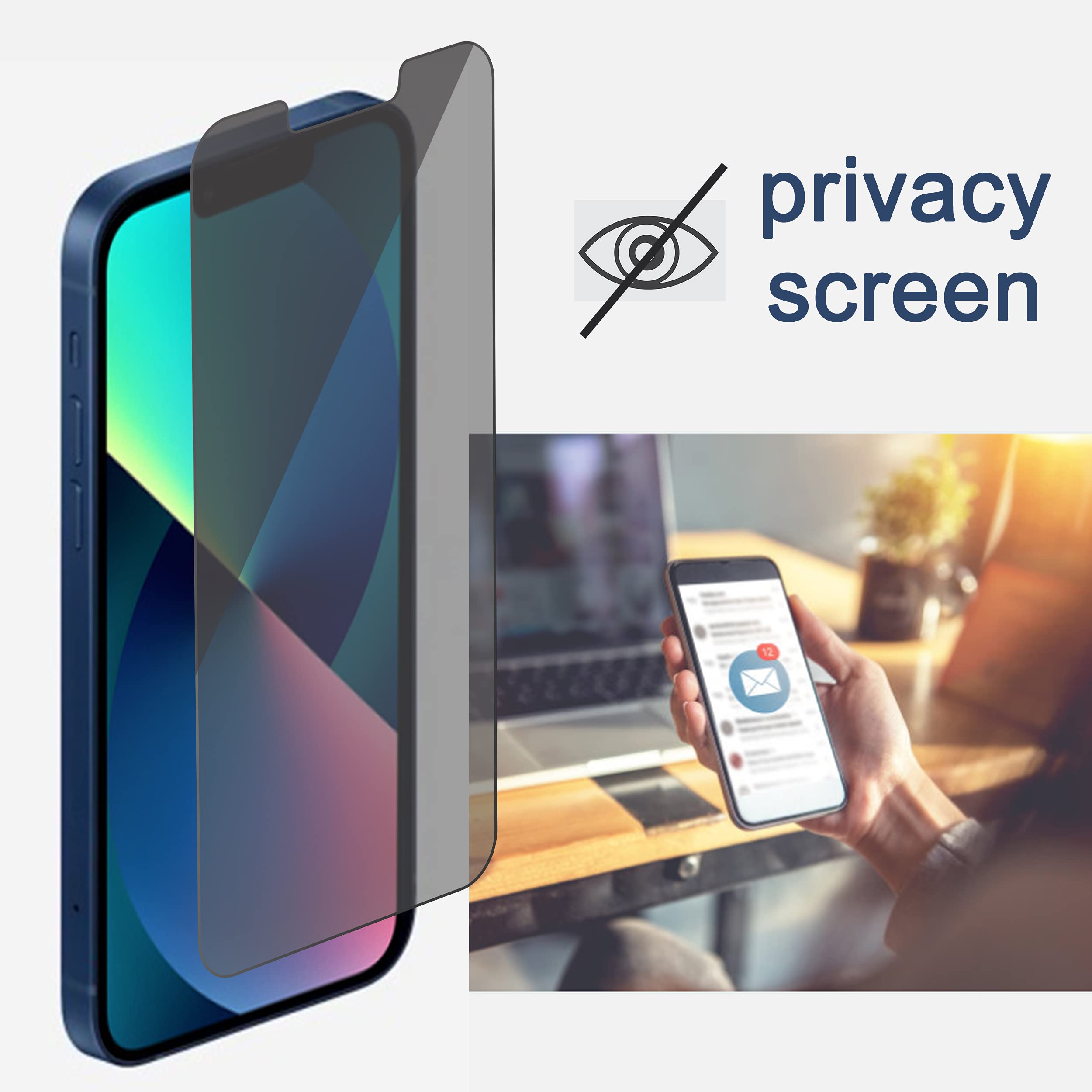 Ailun 2Pack Privacy Screen Protector for iPhone 13 [6.1 inch] + 2 Pack Camera Lens Protector, Anti Spy Private Tempered Glass Film,[9H Hardness] - HD [4 Pack]
