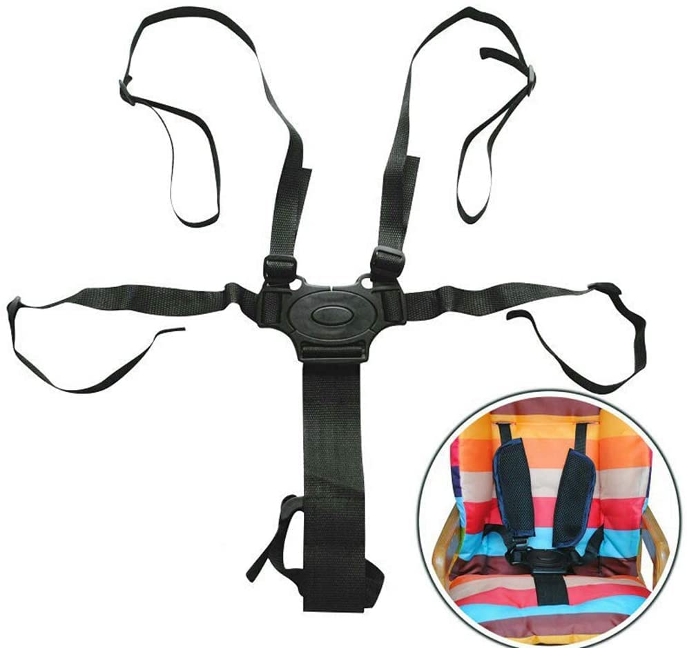 Kakalote 5 Point Child Safety Strap, Pushchair Strap, Buggy Pushchair Adjustable Seat Belt Harness Baby, Universal Baby Safe Belt Holder for Kids Stroller Pram (Black)