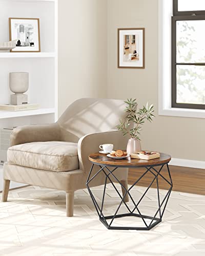 VASAGLE Small Coffee Table Set of 2, Round Coffee Table with Steel Frame, Side End Table for Living Room, Bedroom, Office, Rustic Brown and Black