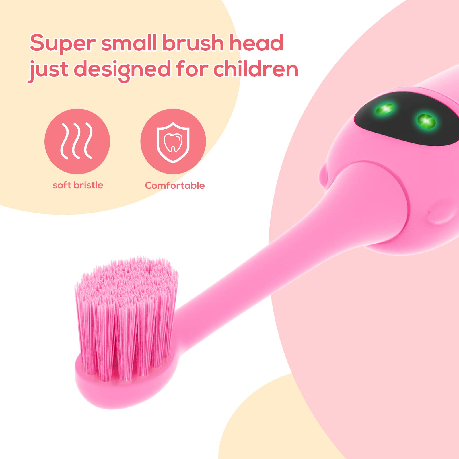 Elifloss Kids Electric Toothbrushes, 2 Modes with Memory, 2 Min Timer, Fun&Easy Clean, IPX7 Waterproof Rechargeable Kids Toothbrush for Age 3-12 with 3 Dupont Soft Bristles, Pink