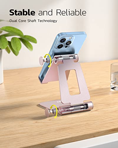 Nulaxy A4 Cell Phone Stand, Fully Foldable Adjustable Desktop Phone Holder Cradle Dock Compatible with Phone 13 12 11 Pro Xs Xr X 8, Nintendo Switch Tablets (7-10") All Phones - Rose Gold