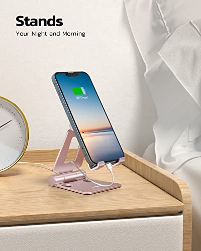 Nulaxy A4 Cell Phone Stand, Fully Foldable Adjustable Desktop Phone Holder Cradle Dock Compatible with Phone 13 12 11 Pro Xs Xr X 8, Nintendo Switch Tablets (7-10") All Phones - Rose Gold
