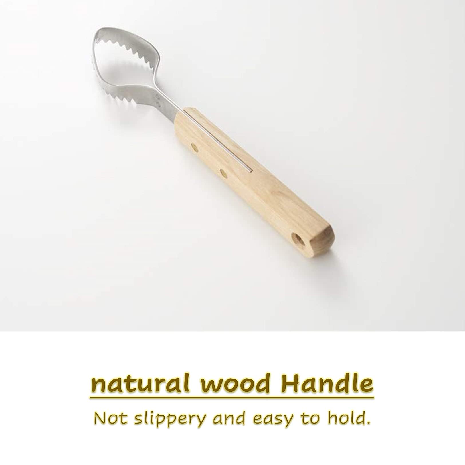 Kanda Fish Scaler Remover Tool Scraper 2Way Fast Cleaning Fish Skin, Stainless Steel with Wooden Handle, Easy and No Mess, Made in Japan