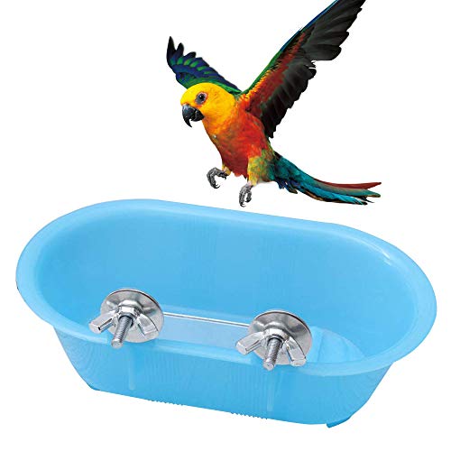 SHINYLYL Bird Bath with Mirror Toy Parrot Bathtub Bath Box Pet Parrot Budgie Parakeet Cockatiel Cage Water Shower Food Feeder Bird Cage Toy Accessory