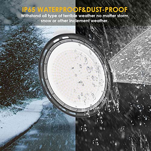 Brillirare LED UFO High Bay Light, 100W 14,000LM Daylight 5000K Shop Light Fixture, IP65 Waterproof 400W HID Equiv. with Hanging Hook&Safe Rope, Commercial Grade Lighting for Warehouse, Workshop