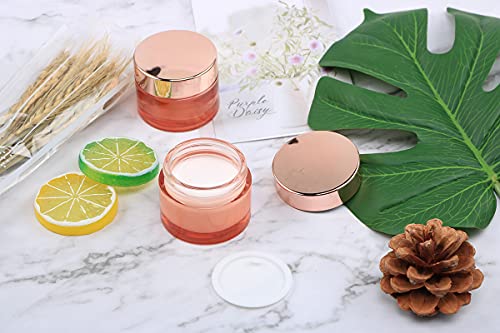 4 Pack Cosmetic Jar Empty Pink Glass Jar Travel Cream Jar Makeup Sample Container Pot For Cream Lotions Scrubs Lip Balm With Inner Liner And Rose Gold Lids (30g/1oz)