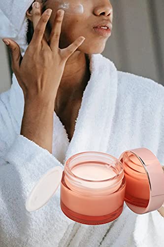 4 Pack Cosmetic Jar Empty Pink Glass Jar Travel Cream Jar Makeup Sample Container Pot For Cream Lotions Scrubs Lip Balm With Inner Liner And Rose Gold Lids (30g/1oz)