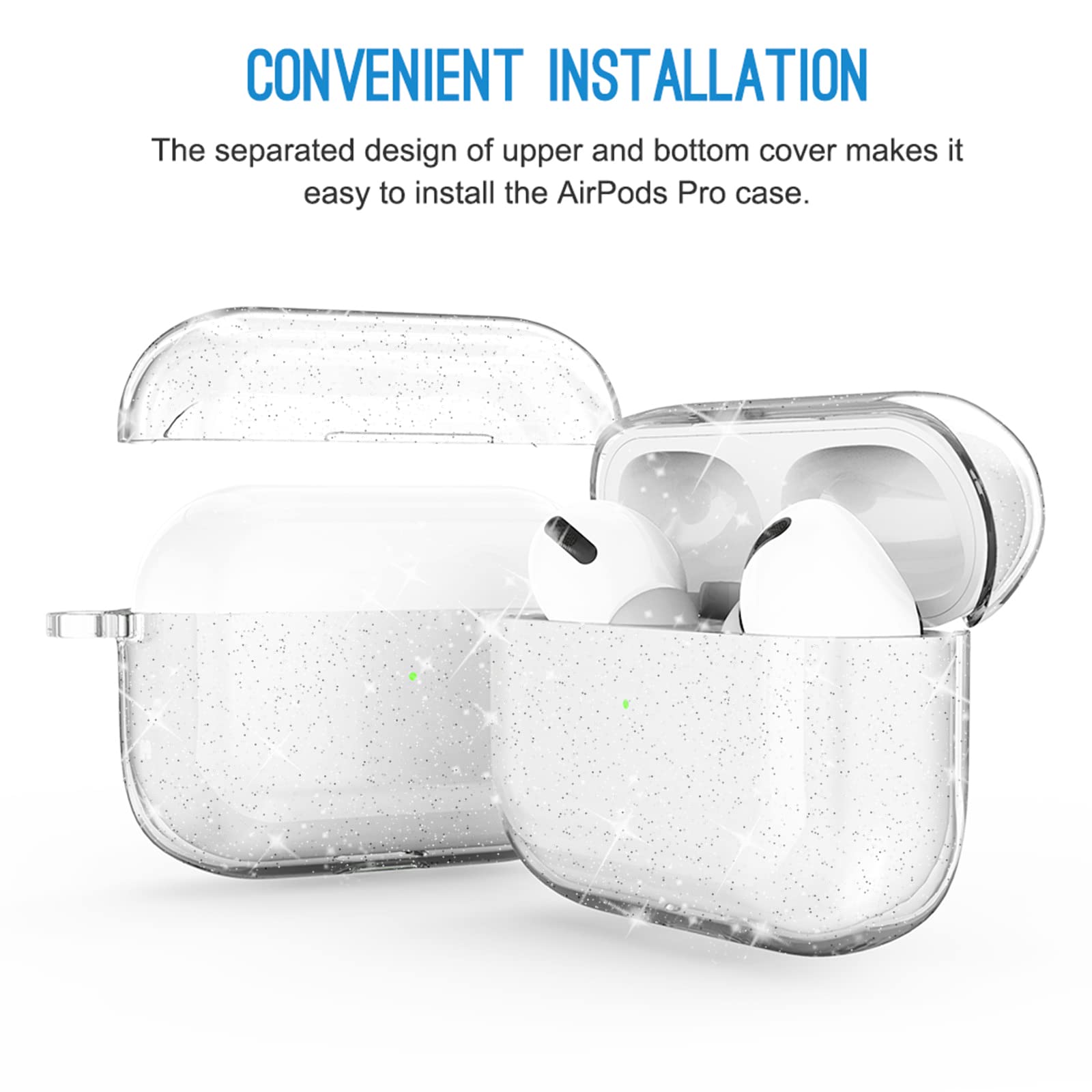 Valkit Compatible AirPods Pro Case, Clear Glitter Cute Bling Air Pod Pro Protective Case Cover with Keychain for Girls Women Men Shockproof Skin Case for Apple AirPods Pro Charging Case - Clear