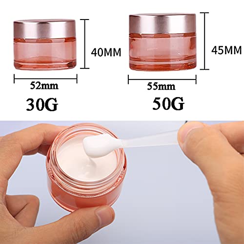 4 Pack Cosmetic Jar Empty Pink Glass Jar Travel Cream Jar Makeup Sample Container Pot For Cream Lotions Scrubs Lip Balm With Inner Liner And Rose Gold Lids (30g/1oz)