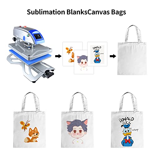 UOhost 8 PCS 100% Polyester Sublimation Blank Canvas Tote Bags with Zipper for Women Kids Gift,Resuable Washable