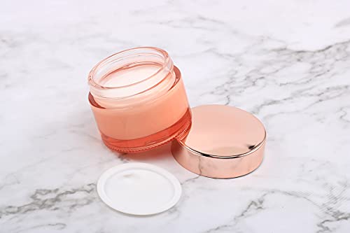 4 Pack Cosmetic Jar Empty Pink Glass Jar Travel Cream Jar Makeup Sample Container Pot For Cream Lotions Scrubs Lip Balm With Inner Liner And Rose Gold Lids (30g/1oz)