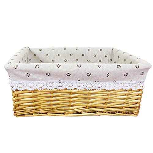Daliuing Storage Bin Wicker Storage Basket Rattan Storage Basket for Nursery Storage, Kid's Toy & Laundry Willow/Straw Sugar-Colored Daisy Linen 25x15x10cm