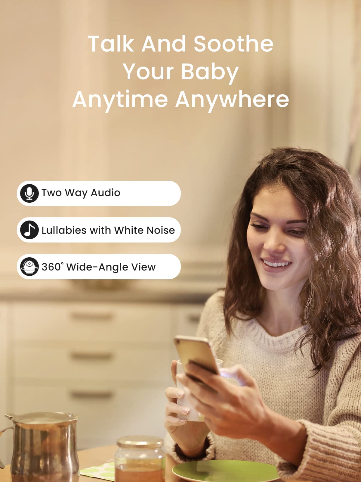 Simshine Baby Monitor - Wi-Fi HD Video Camera, 2K Smart Baby Camera Monitor with 360° Rotation, Crying Detection and Sleep Analytics Two-Way Audio Compatible with iOS & Android