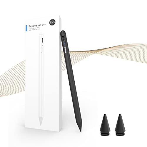 Penoval Stylus Pen for iPad Pencil Tilt Sensitivity Active Stylus Pens, Palm Rejection Pen, A4 Pro Black, Compatible with iPad Pro 11/12.9, iPad Air 4, iPad Series(2018-2021)