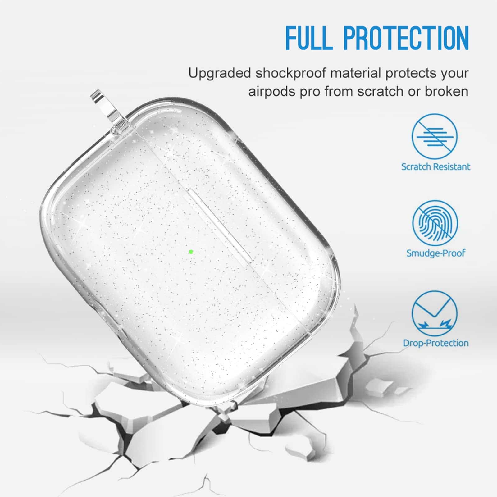 Valkit Compatible AirPods Pro Case, Clear Glitter Cute Bling Air Pod Pro Protective Case Cover with Keychain for Girls Women Men Shockproof Skin Case for Apple AirPods Pro Charging Case - Clear