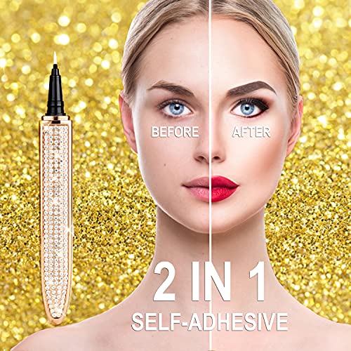 2021 Upgraded Self-adhesive Eyeliner Glue Pen,2 in 1 Eye Liner Pen Diamond Bling Glitter Liquid Eyeliner No Glue, Non Magnetic, Eye Liner for Eye Makeup and Wear Normal False Eyelashes (2021 A)
