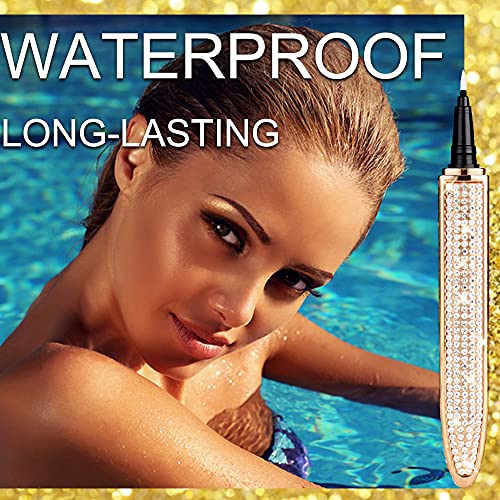 2021 Upgraded Self-adhesive Eyeliner Glue Pen,2 in 1 Eye Liner Pen Diamond Bling Glitter Liquid Eyeliner No Glue, Non Magnetic, Eye Liner for Eye Makeup and Wear Normal False Eyelashes (2021 A)