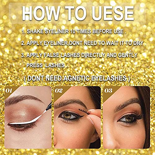 2021 Upgraded Self-adhesive Eyeliner Glue Pen,2 in 1 Eye Liner Pen Diamond Bling Glitter Liquid Eyeliner No Glue, Non Magnetic, Eye Liner for Eye Makeup and Wear Normal False Eyelashes (2021 A)