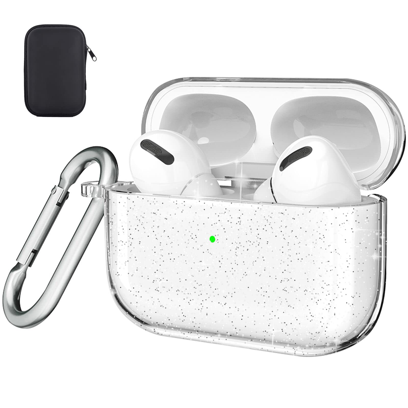 Valkit Compatible AirPods Pro Case, Clear Glitter Cute Bling Air Pod Pro Protective Case Cover with Keychain for Girls Women Men Shockproof Skin Case for Apple AirPods Pro Charging Case - Clear