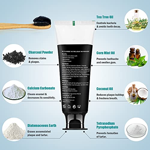 Whitening Charcoal Toothpaste for Sensitive Teeth, Enamel Repair and Cavity Protection - 100% Natural Toothpaste for Whitening Teeth, Removing Stains, Mint Flavor Freshen Breath Mint Gel - No Peroxide