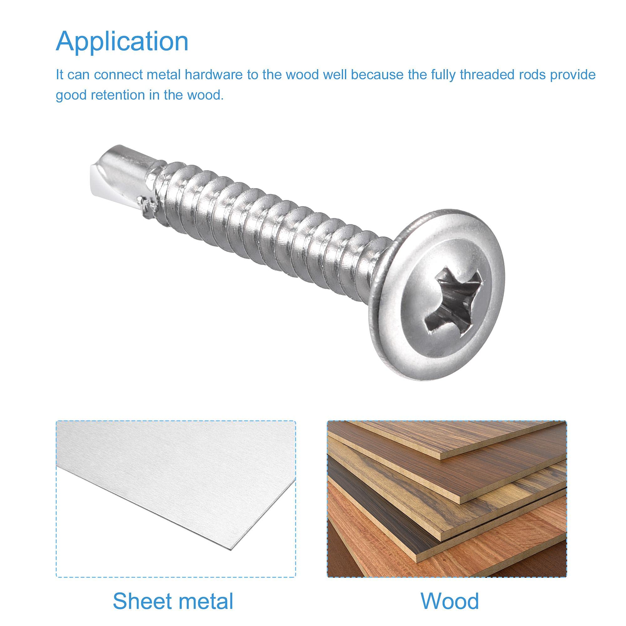 uxcell Phillips Head Self Tapping Screws, 8 x 1-1/4" 410 Stainless Steel Self Drilling Sheet Metal Screw 100pcs