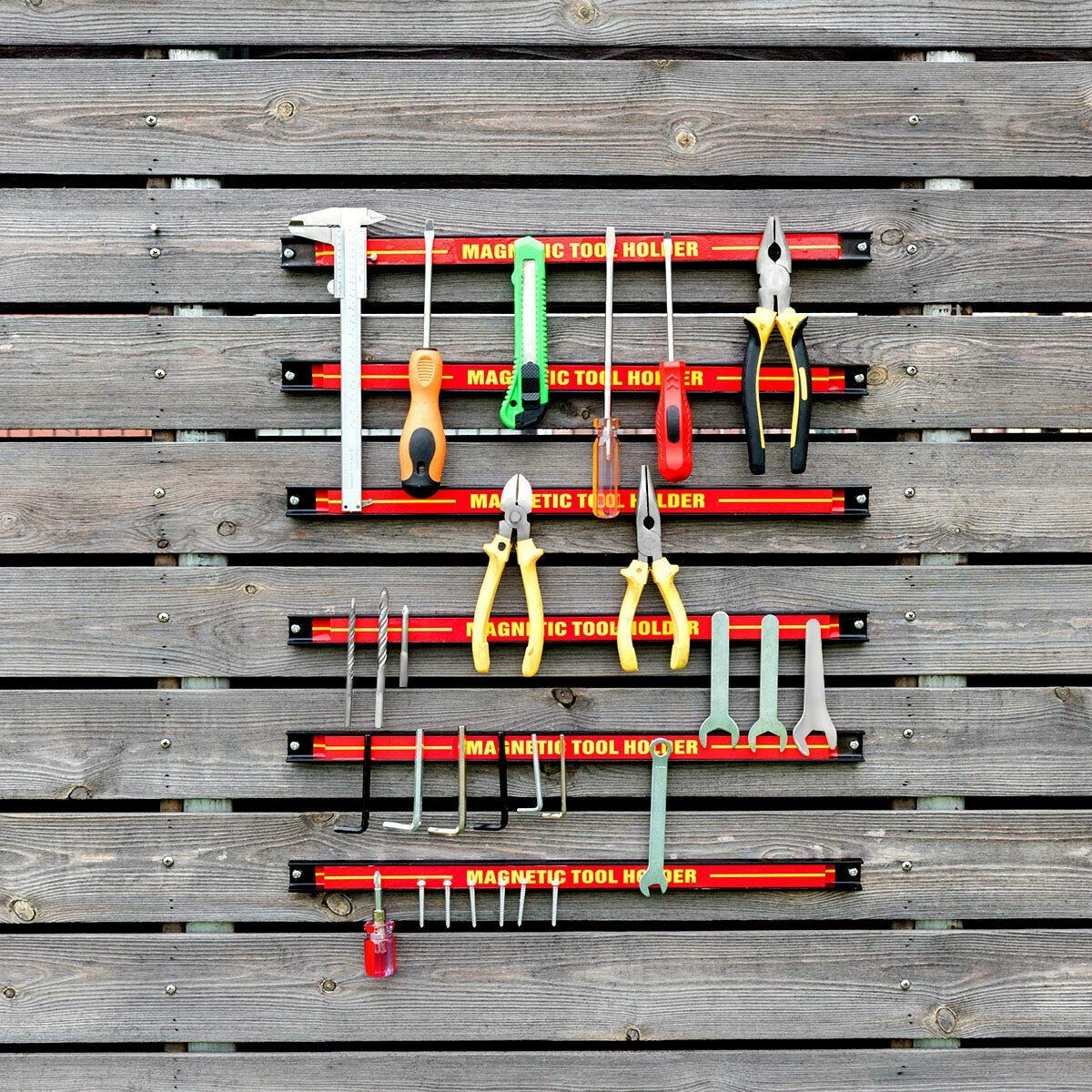 ERGOMASTER 6 PCS 18" Magnetic Tool Holder Bar Organizer Storage Rack for Garage Workshops (Mounting Screws Included)