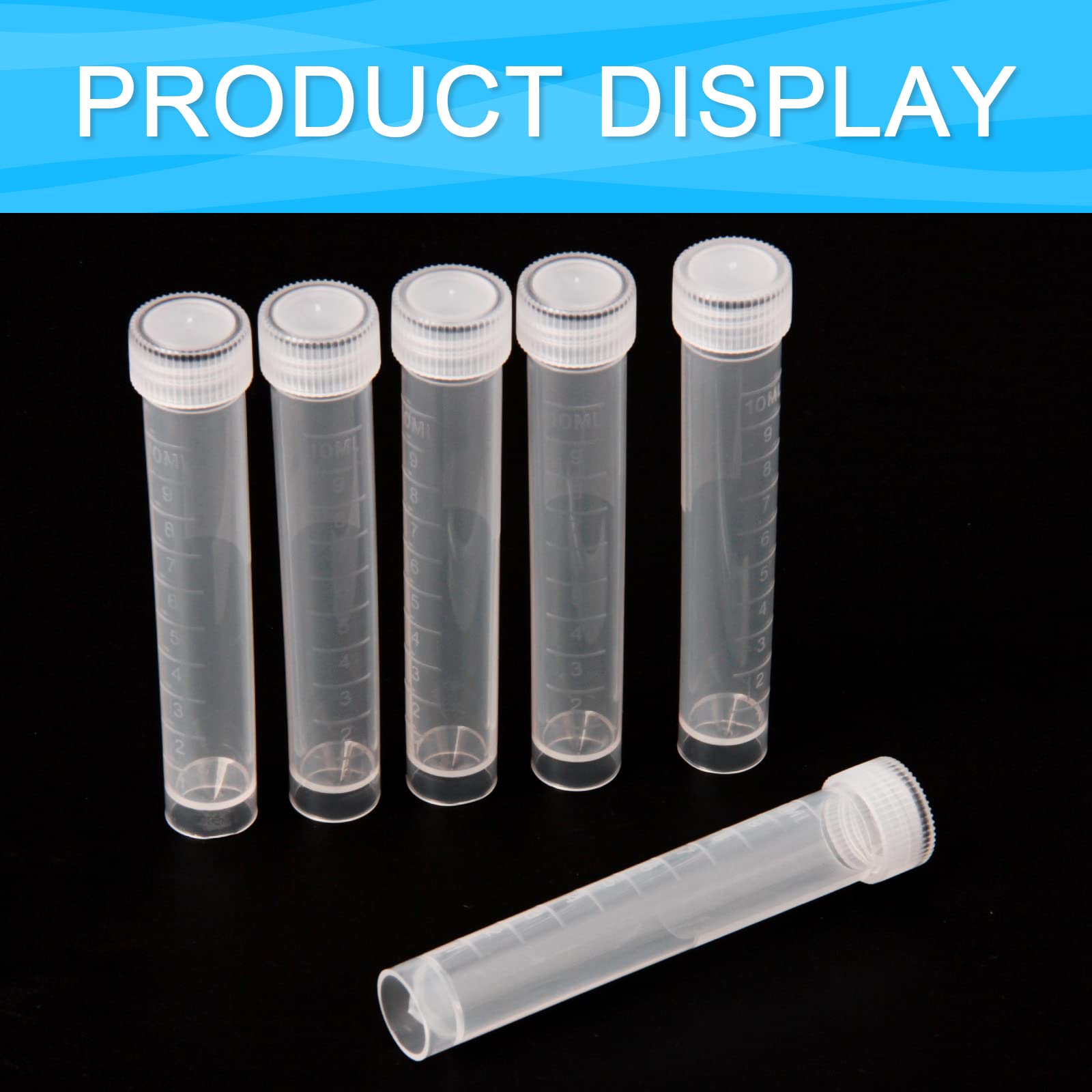 Qfeley 50 Pack 10ml Lab Plastic Frozen Test Tubes Cryogenic Vial with Screw Caps Self Standing Vial Seal Cap Container for Laboratory School