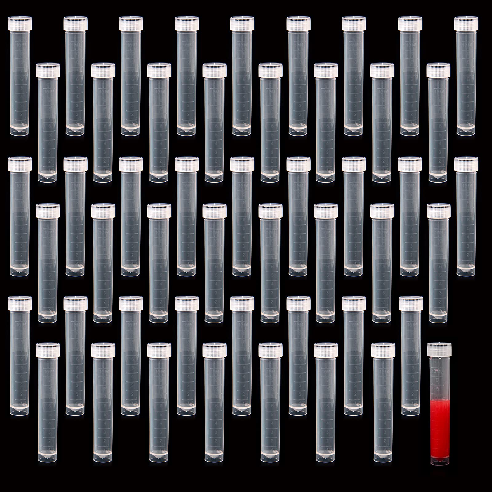 Qfeley 50 Pack 10ml Lab Plastic Frozen Test Tubes Cryogenic Vial with Screw Caps Self Standing Vial Seal Cap Container for Laboratory School