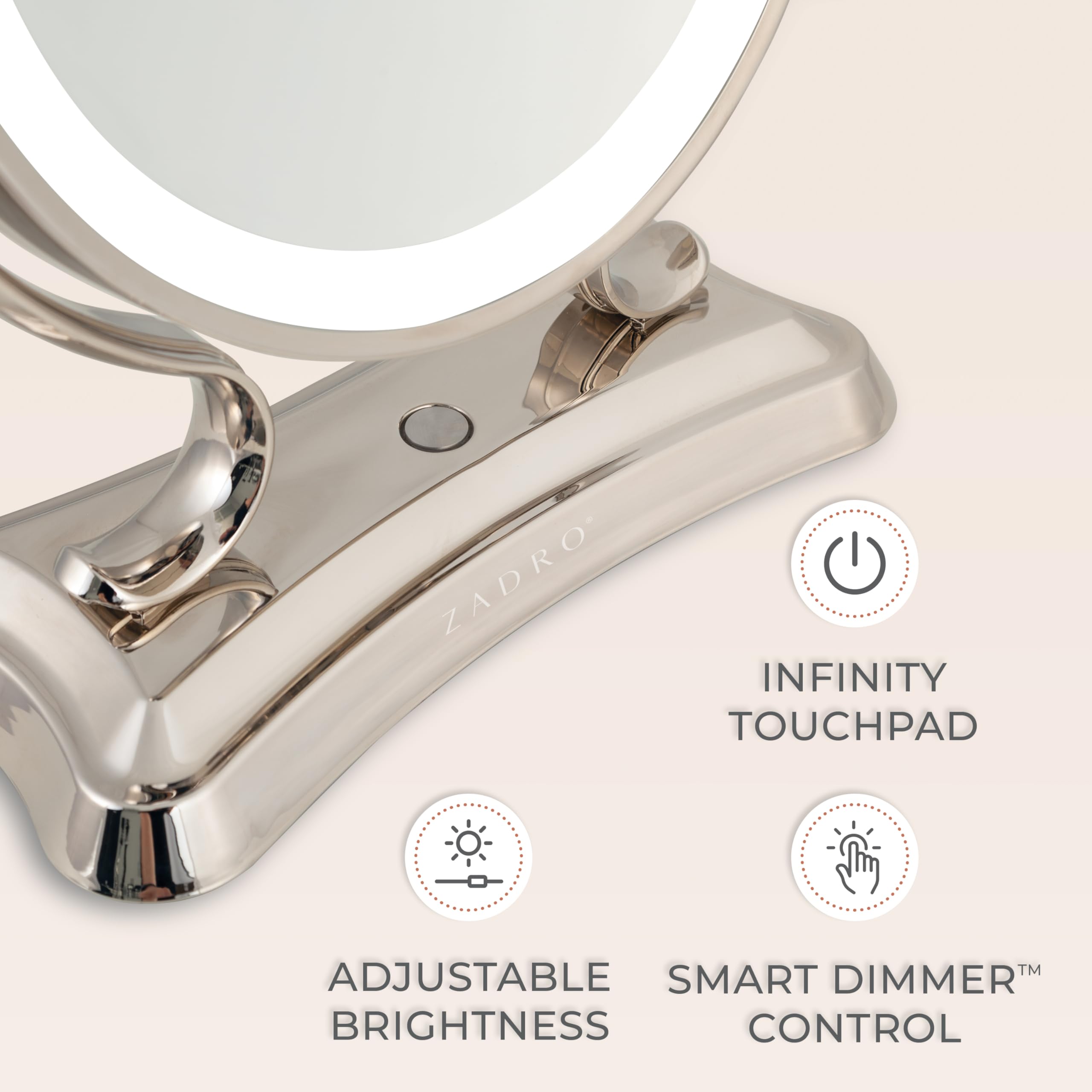Zadro 12" Glamour LED Makeup Mirror with Lights and Magnification 5X/1X Touch Control Mirror with Lights for Makeup Desk (Satin Nickel)
