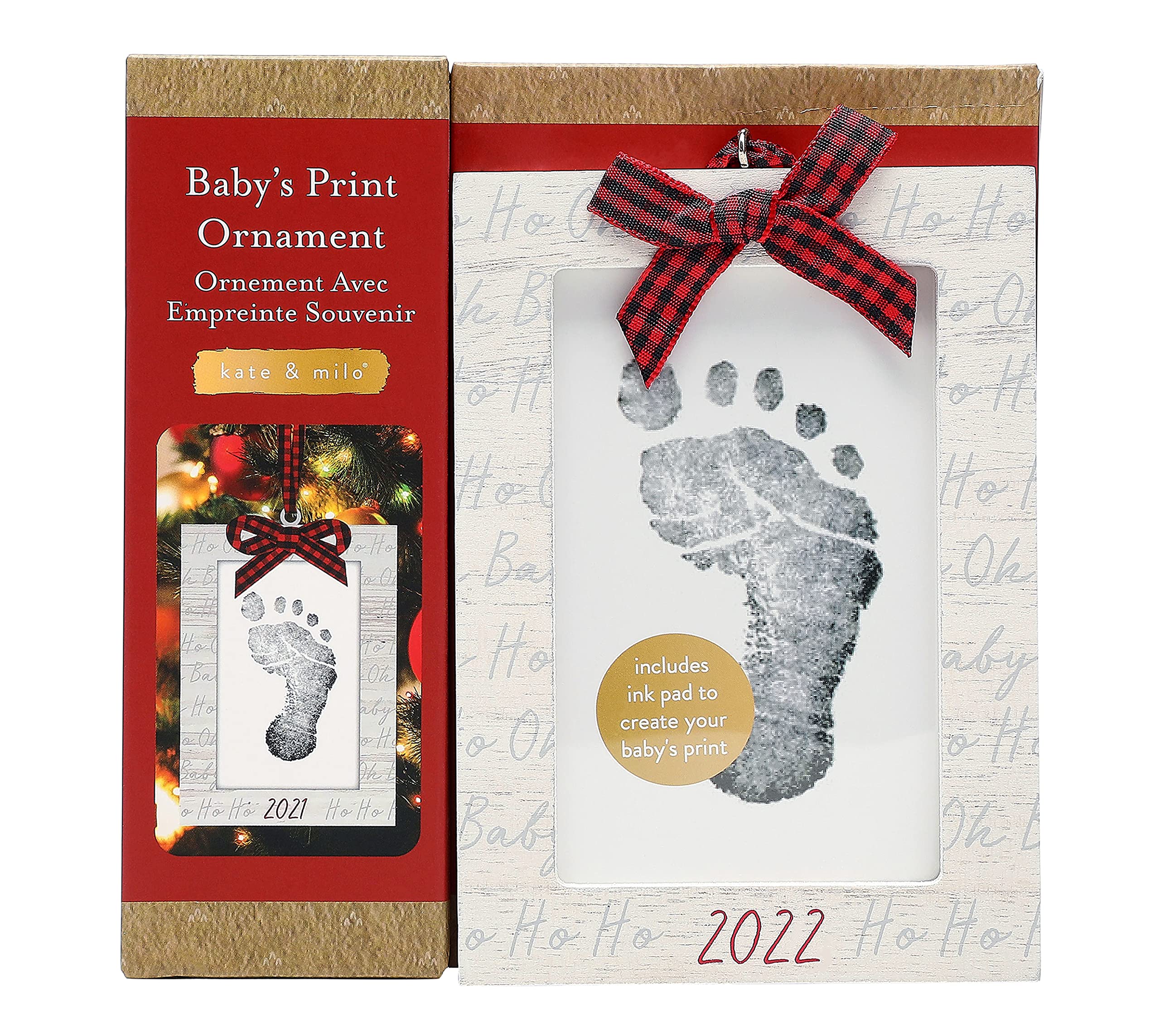 Kate & Milo 2022 Baby's Footprint Christmas Ornament, Fill in Baby's Print Holiday Ornament with Included Ink Pad, Gift for New and Expecting Parents