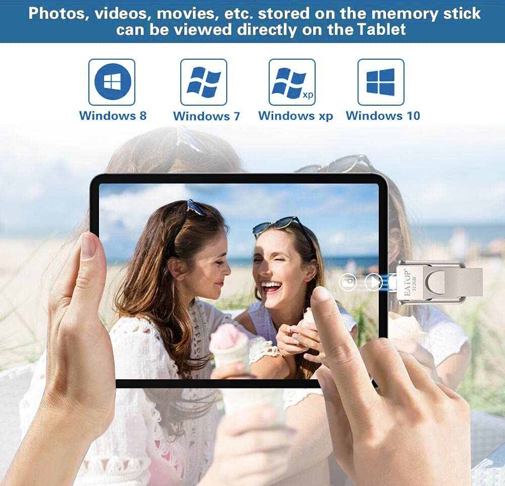 EATOP USB 3.0 ,512GB flash drive Photo Storage memory stick Thumb Drive Compatible with iPhone iPad Android and Computers (Silver)
