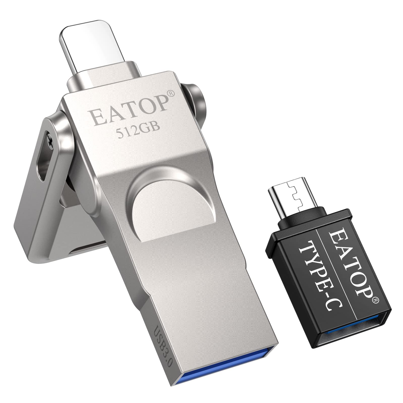 EATOP USB 3.0 ,512GB flash drive Photo Storage memory stick Thumb Drive Compatible with iPhone iPad Android and Computers (Silver)