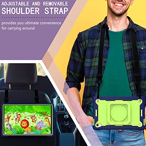 TDA Trading Case for Lenovo Tab M10 HD 2nd Gen (TB-X306X)/Smart Tab M10 HD 2nd Gen (TB-X306F) 10.1" 2020 - Hybrid Cover 360 Rotating Multi-Functional Ring Stand Case with Shoulder Strap (Blue/Green)