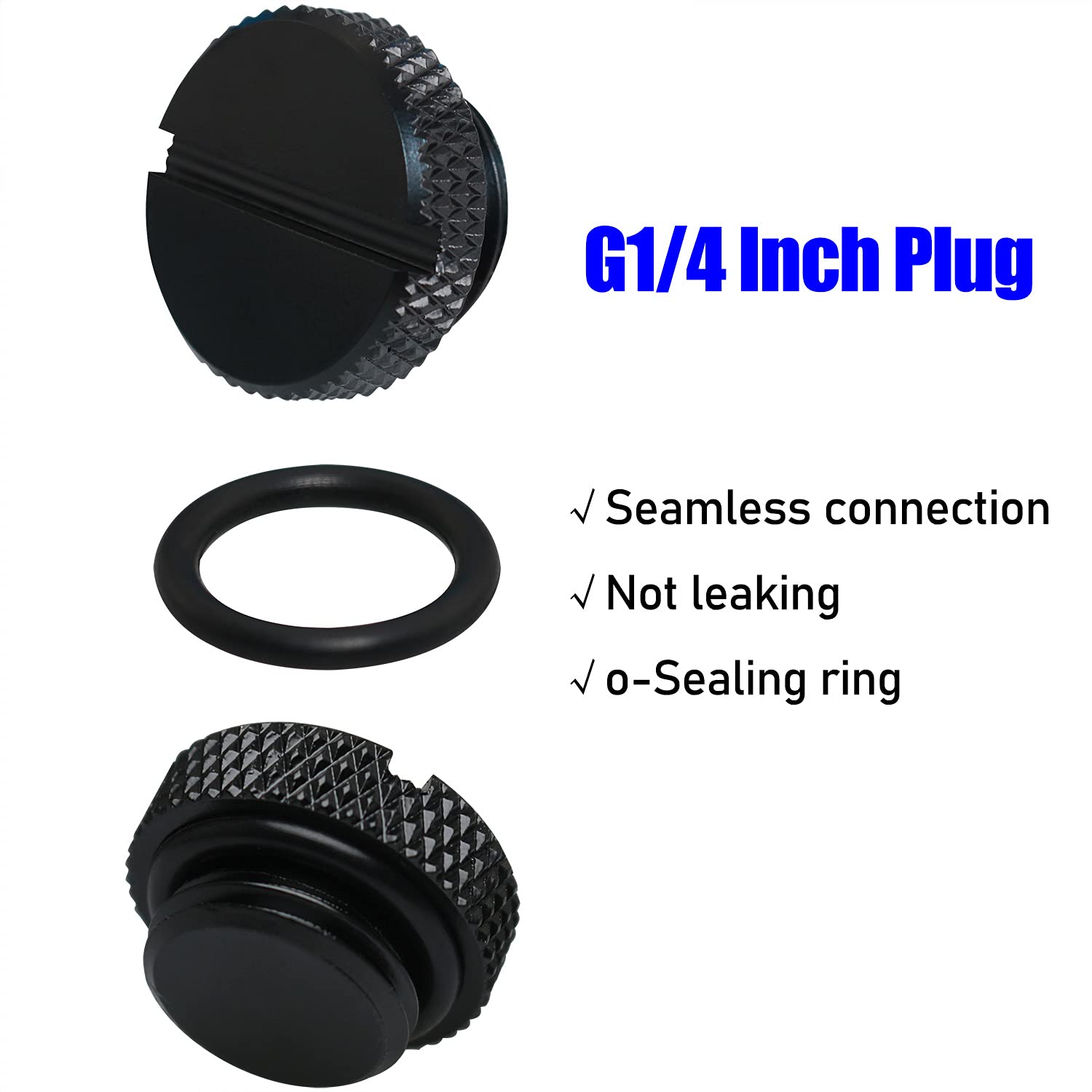 LUORNG 4PCS Plug Fitting with O-Ring for PC Water Cooling Systems, Computer Water-cooled Water Stop Plug-G1/4 Thread