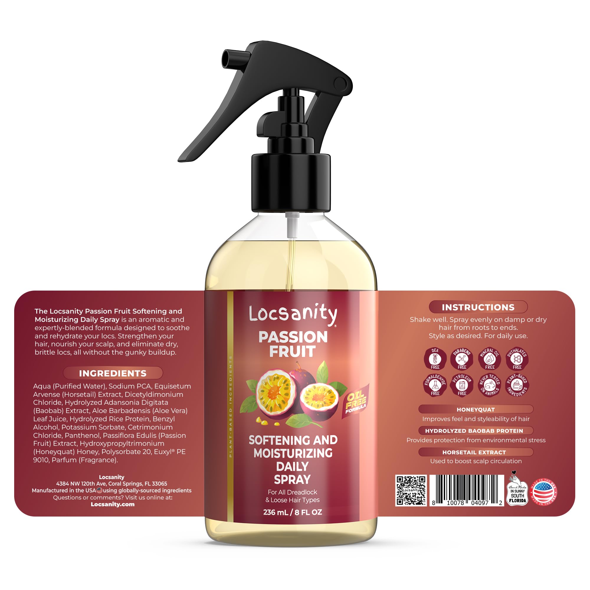 Locsanity Daily Moisturizing Spray for Dull, Dry Locs – Passion Fruit Hair and Scalp Moisturizer for Dreadlocks, Sisterlocks, Microlocks, Braids to Control Oil and Frizz (8 fl oz)