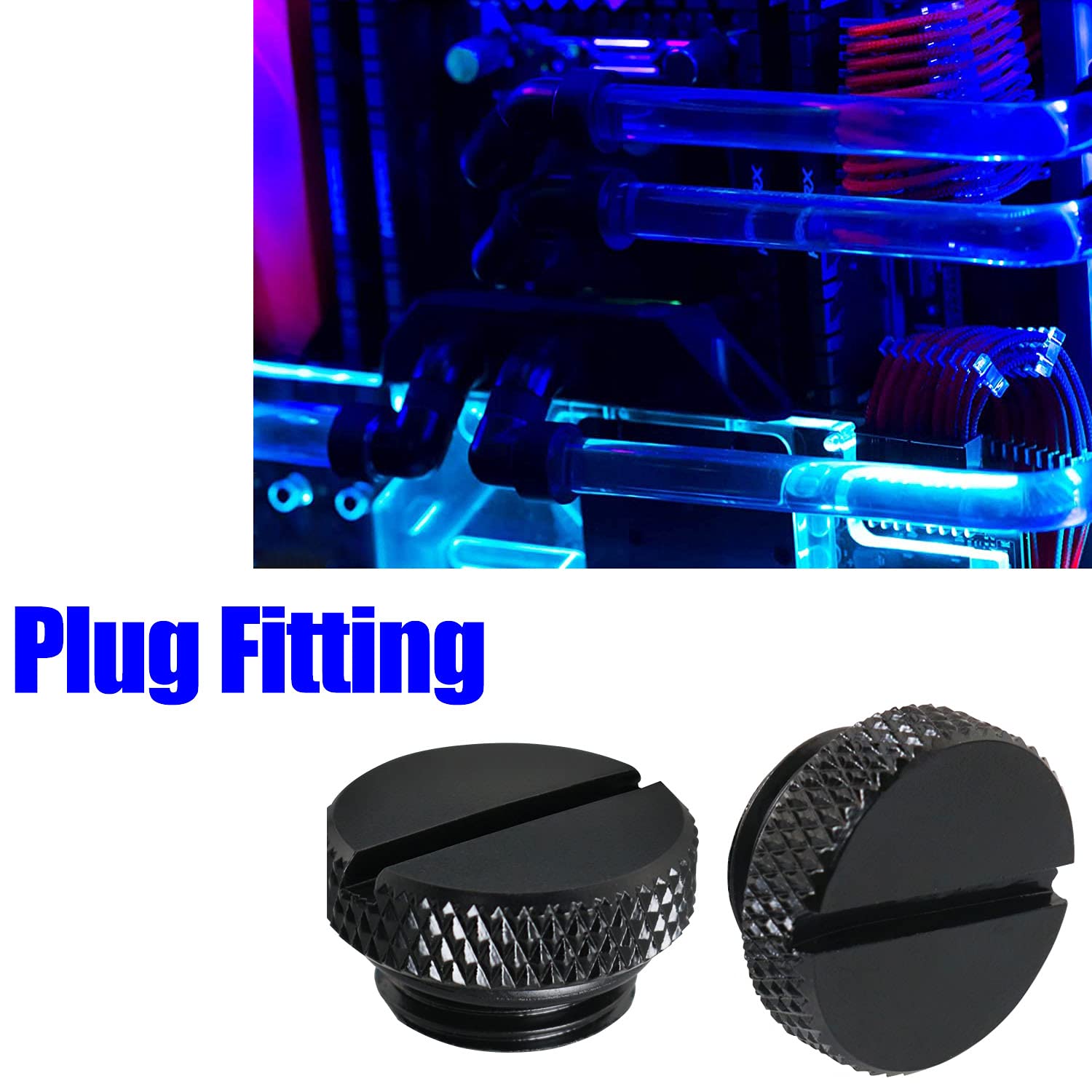 LUORNG 4PCS Plug Fitting with O-Ring for PC Water Cooling Systems, Computer Water-cooled Water Stop Plug-G1/4 Thread