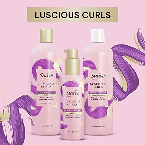 Suave Pink Luscious Curls Shampoo for Defining Curly Hair with Amino Acid Complex 16.5 oz