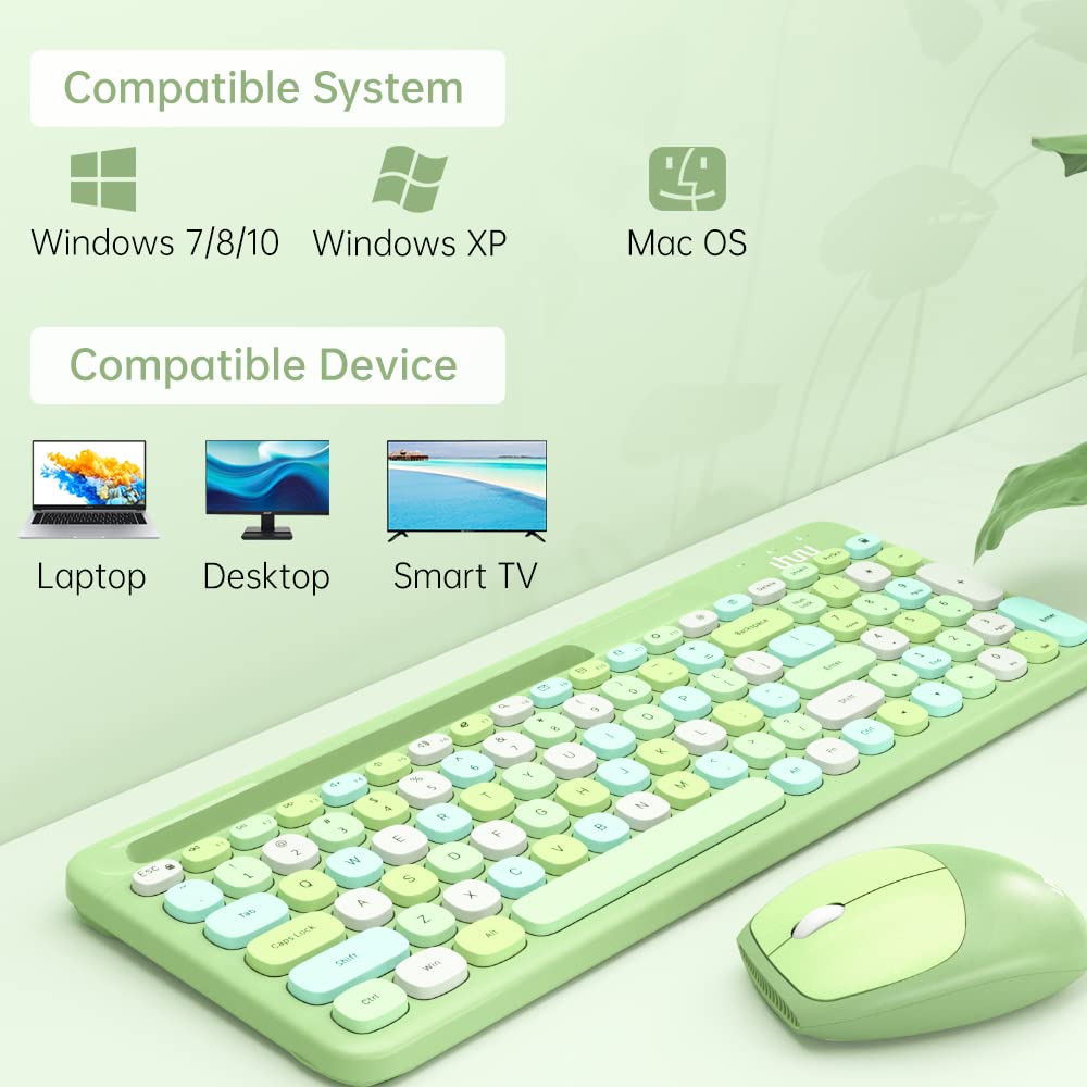 UHURU Colorful Wireless Keyboard and Mouse Combo - Computer Keyboard with Phone Holder, 2.4GHz Full-Sized Cute Green Keyboard and Mouse Set for Windows, Laptop, PC, Notebook - Green