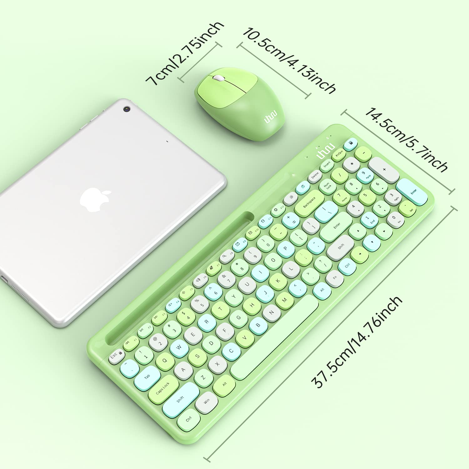 UHURU Colorful Wireless Keyboard and Mouse Combo - Computer Keyboard with Phone Holder, 2.4GHz Full-Sized Cute Green Keyboard and Mouse Set for Windows, Laptop, PC, Notebook - Green