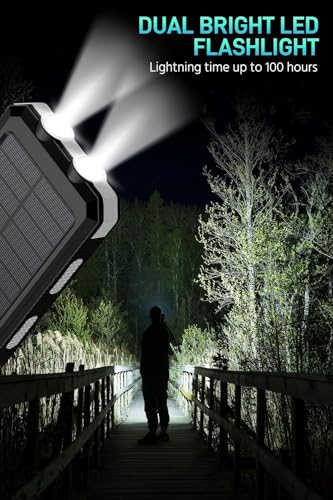 Mregb Solar Power Bank 36800mAh Portable Solar Charger 5V3.1A,QC 3.0 Dual 2 USB,LED Flashlights(Light Black)