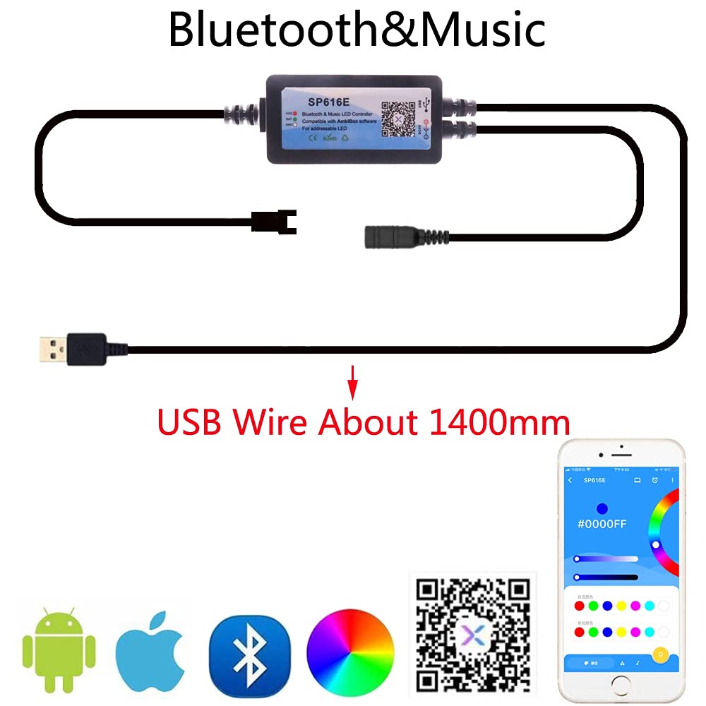 Xnbada Music Player Bluetooth Sp616e Ambient DIY AmbiBox Controller USB HDTV Computer Backlight Computer Dream Monitor Box for Addressable LED String Lights
