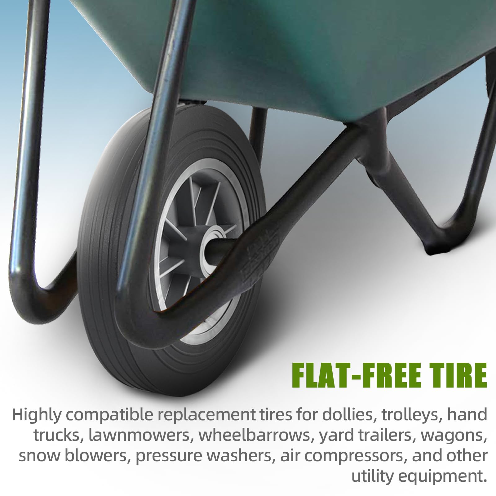 AR-PRO (2-Pack 10'' x 2'' Flat Free Solid Rubber Tire and Wheel, 3/4" & 5/8" & 1/2" Axles Bore Hole with 2.23" Offset Hub, Replacement 10 Inche Wheel for Dolly Hand Trucks and Wheelbarrows