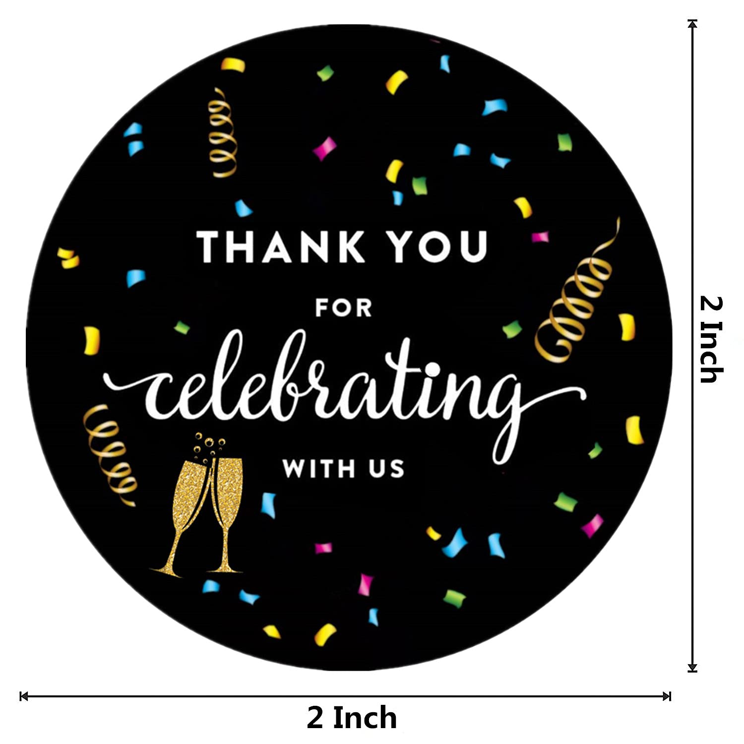 Fedyufook 2 Inch Black Thank You For Celebrationg With Us Label Stickers,Round Birthday Wedding Graduation Party Stickers,50-Pack