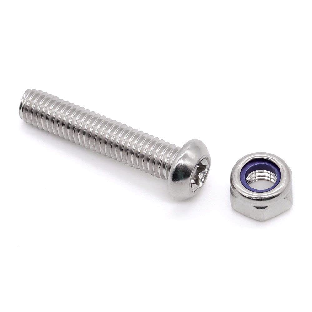 Glvaner (20 Sets) M6 x 20mm Button Torx Head Tamper Proof Security Torx Head Machine Screws with M6 Locknuts and a Torx Drive Bit Stainless Steel 304 (18-8) Full Thread