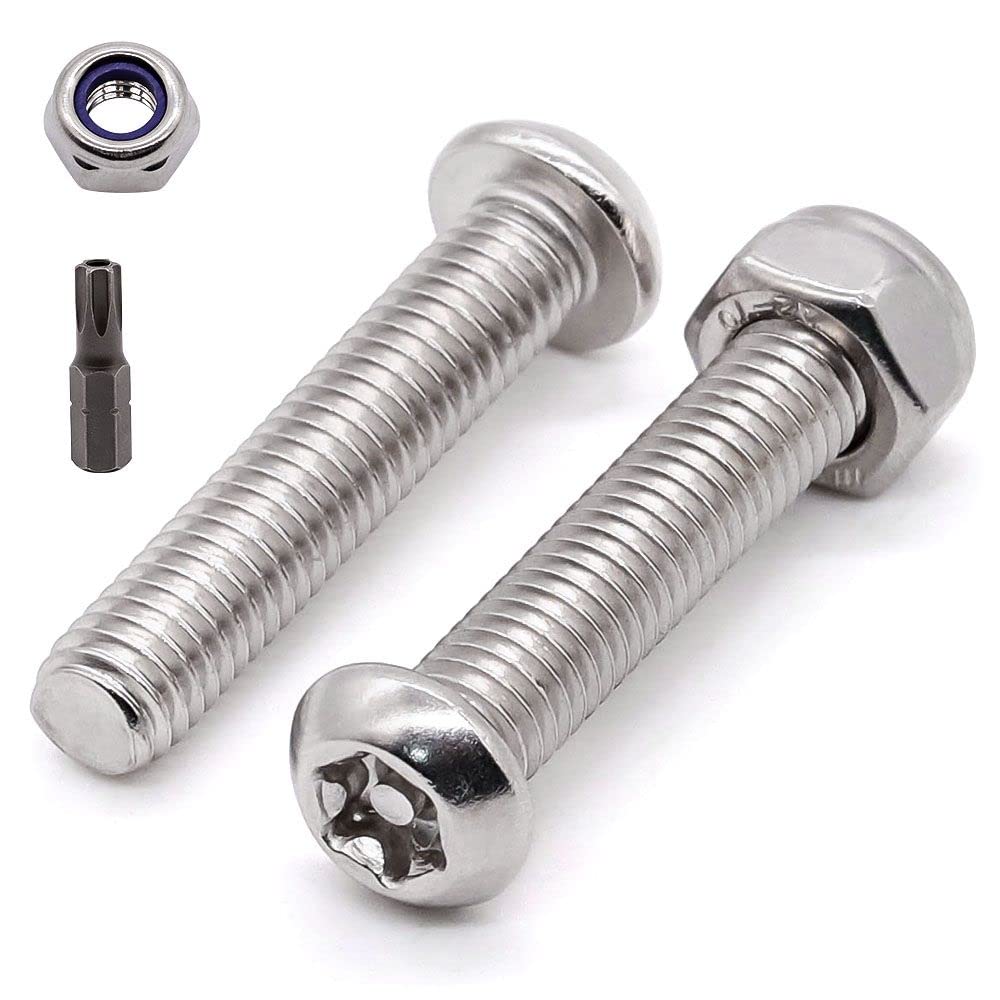 Glvaner (20 Sets) M6 x 20mm Button Torx Head Tamper Proof Security Torx Head Machine Screws with M6 Locknuts and a Torx Drive Bit Stainless Steel 304 (18-8) Full Thread