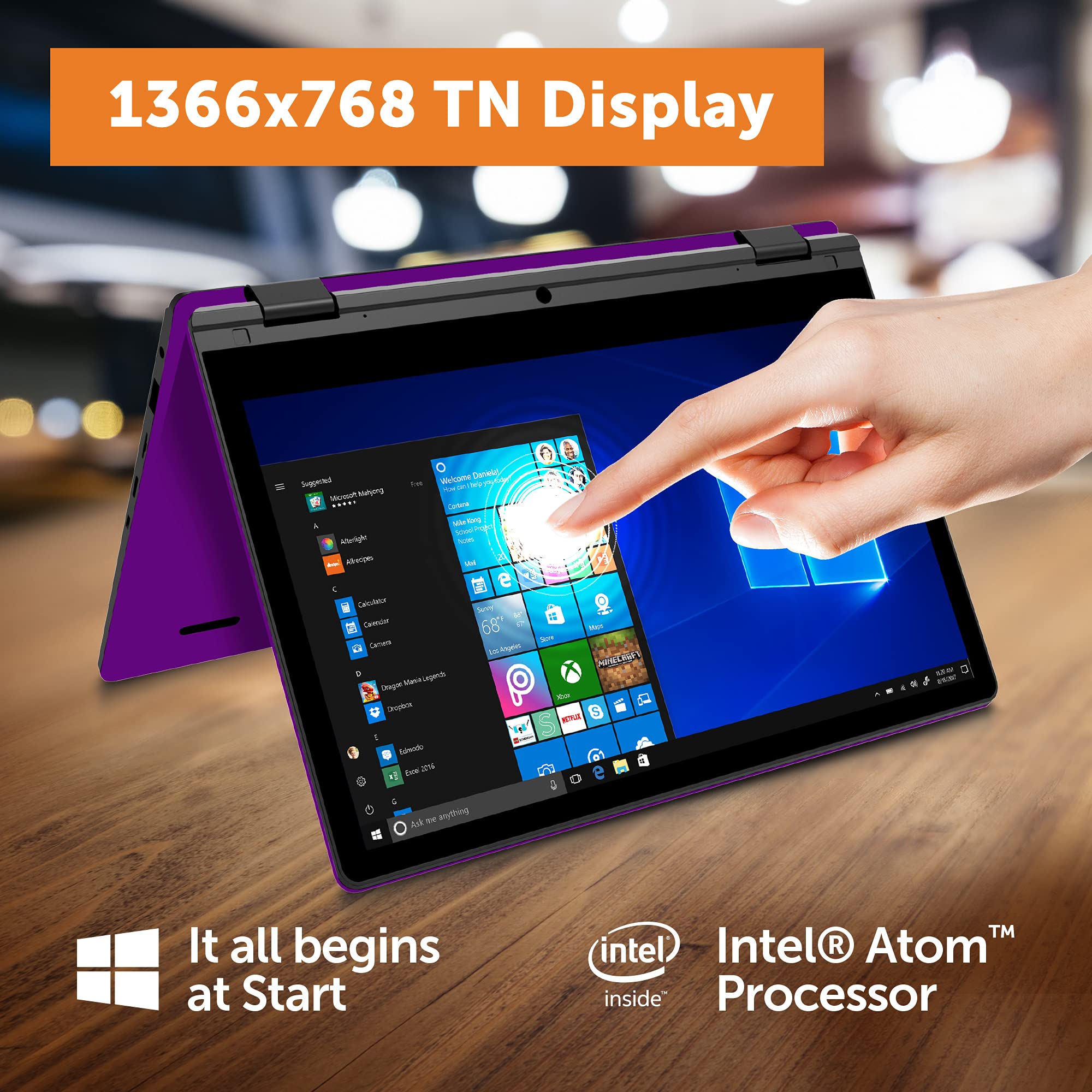 Ematic 11.6" Convertible Touchscreen Laptop with Windows 10 S, 2GB RAM, 32GB Storage, Purple (EWT127PR)