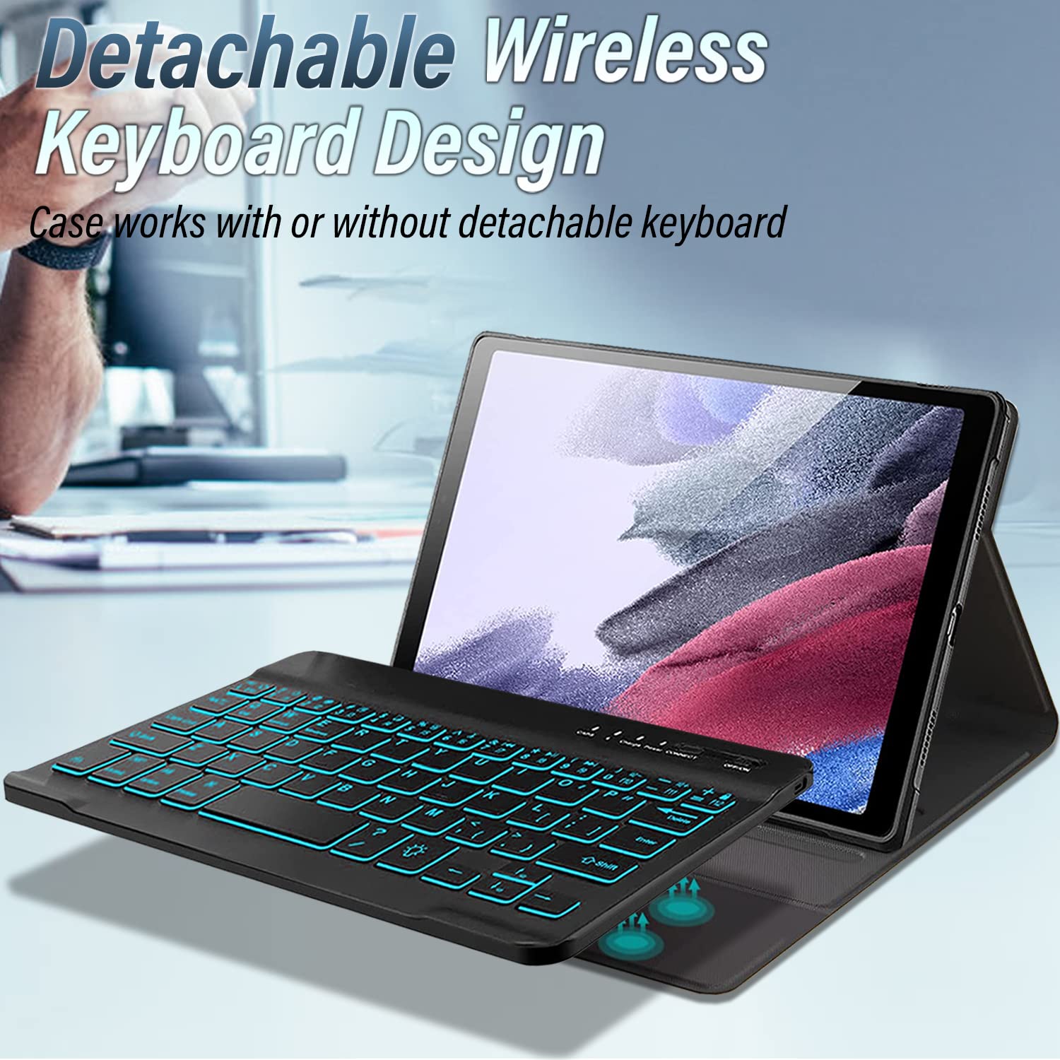REAL-EAGLE Backlit Keyboard Case for Galaxy Tab A7 Lite 8.7 2021[SM-T220/T225], 7 Colors Light Detachable Wireless Keyboard Protective Case Cover for Samsung Galaxy Tab A7 Lite 8.7 Inch