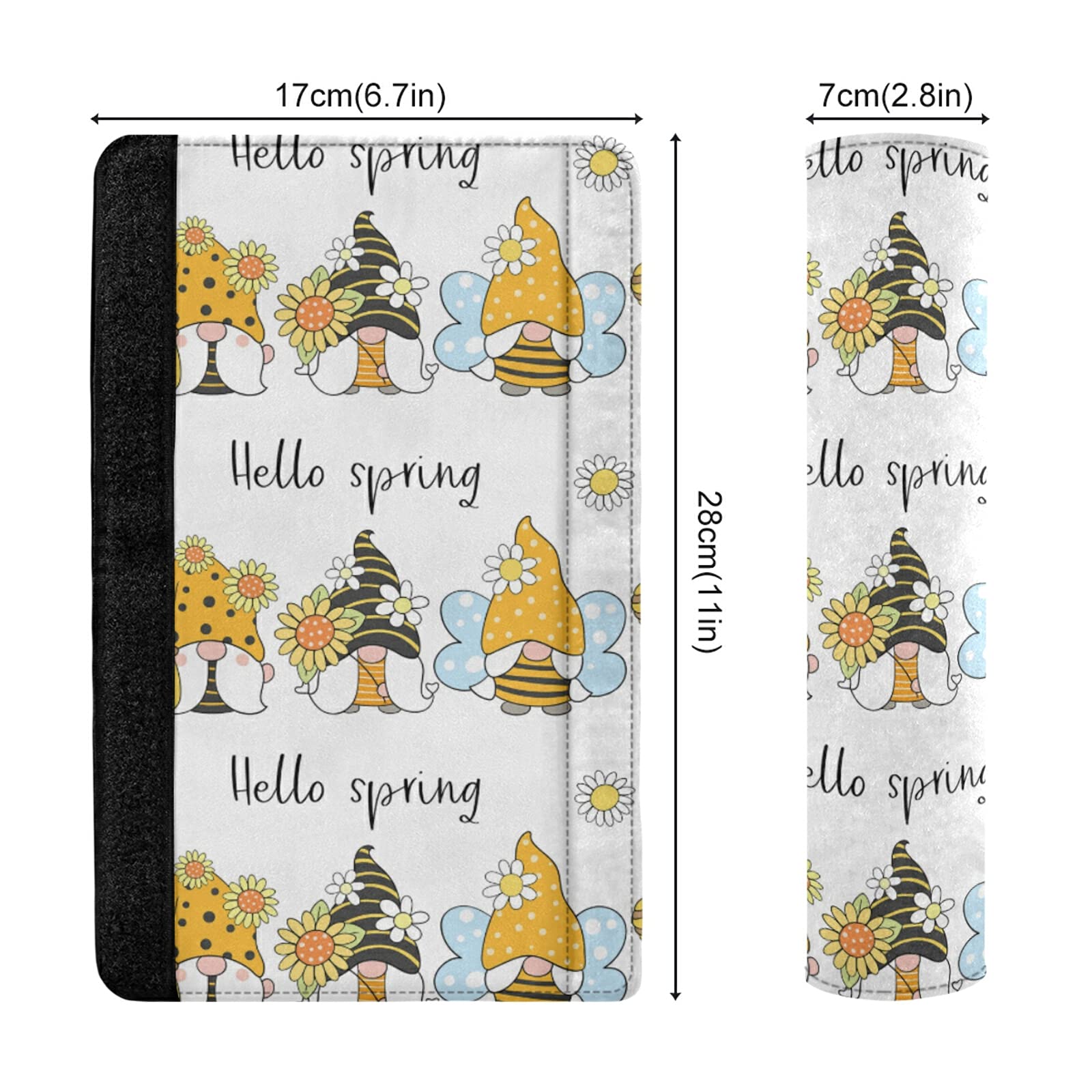 Bee Gnomes with Spring Summer Sunflowers Daisy Flowers on White 1 Piece Universal Car Seat Belt Pads Cover, Adjustable Vehicle Back Shoulder Strap Cover, Car Seat Belt Cushions for Adults Kids