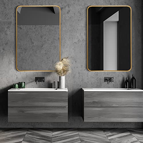 HOWOFURN 24’’x36’’ Bathroom Mirror, Gold Mirrors for Wall, Rectangular Wall Mount Mirror for Bathroom, Vertical & Horizontal Hung for Bedroom, Bathroom, Living Room