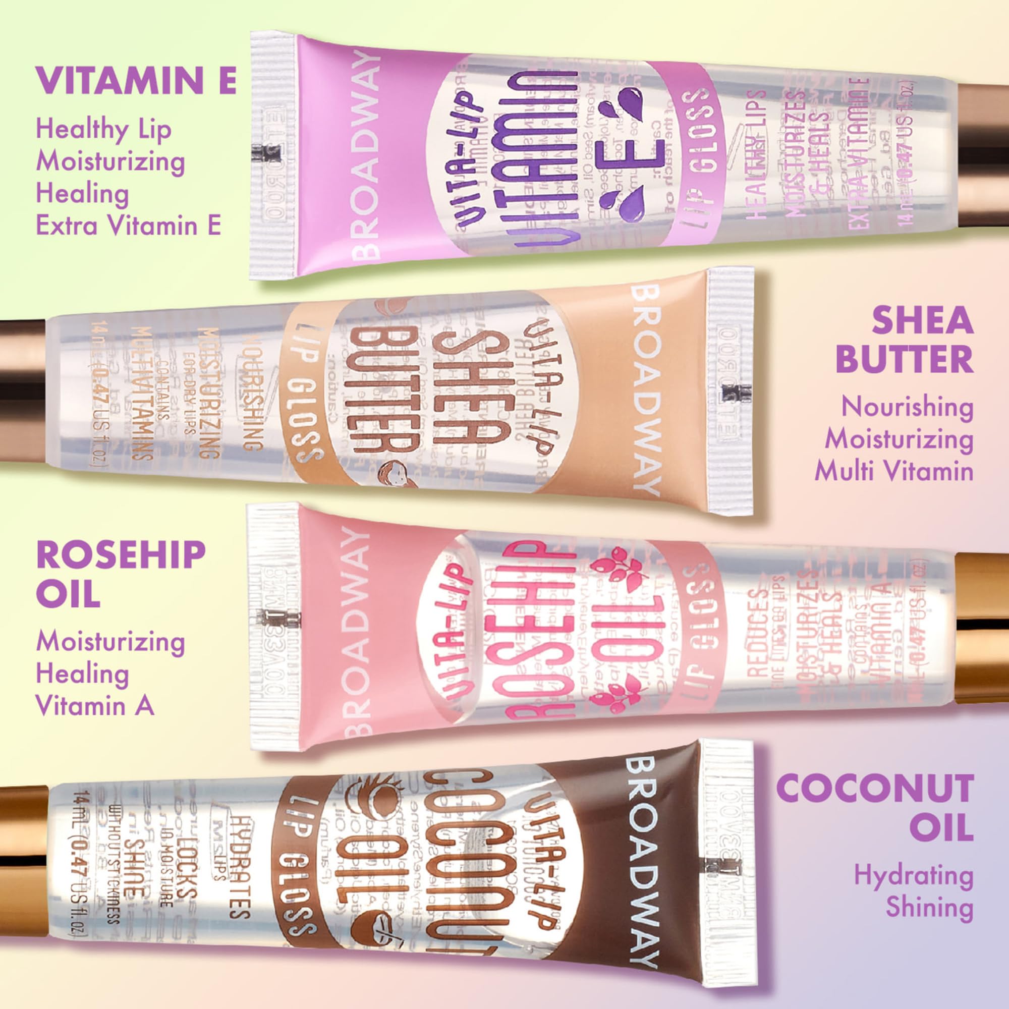 Broadway Ruby Kisses Vita-Lip Clear Lip Gloss Moisturizing Hydrating Nourishing Long Lasting High Shine Glossy Lip Care Gloss 0.47oz/14ml (10 PCS SET)